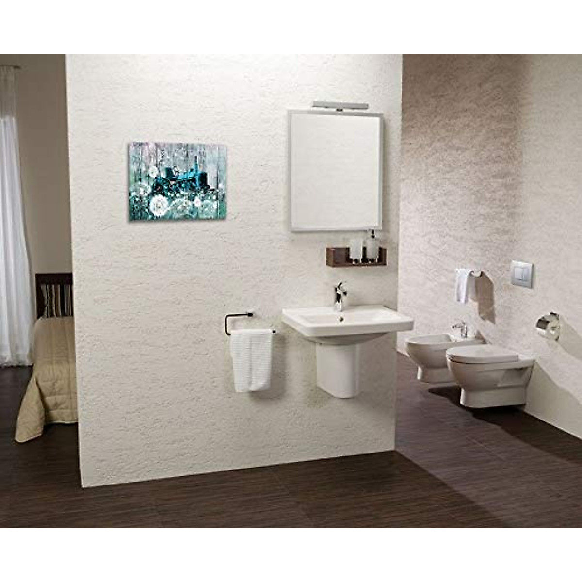 Mofutinpo Bathroom Teal Decor Dream Tractors Dandelion Canvas Wall Art Farmhouse Room Decor for Bedroom Walls Aesthetic House Wall Decor 12x16 inches