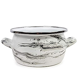 Enamel Stock Pot Shake White and Black Enamelware Pot Enamel Cooking Pot with Glass Lid (5.3-qt. (5 L))