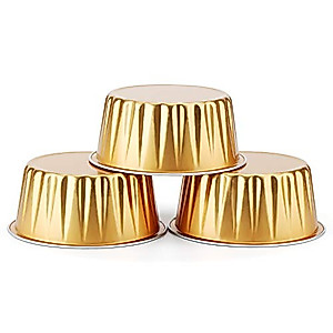 EUSOAR Disposable Ramekins, Gold 50pcs 5oz Mini Aluminium Foil Baking Cups with Lids Creme Brulee Cupcake Liners, Desert Cheesecake Pans Flan Molds Tin Cups Containers for Party Favor Birthday
