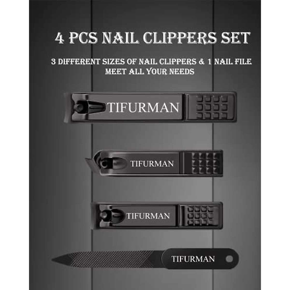 Nail Clippers Set,Stocking Stuffers Fingernail & Thick Toenail & Ingrown Nail Clippers & Nail File for Men and Women,Perfect 4pcs Nail Clippers Set(Black)