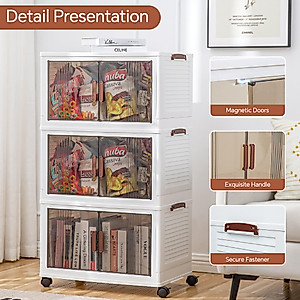 Homeforce Collapsible Storage Bins with Lids 3 Pack 17 Gal Each, Stackable and Foldable Storage Boxes with Doors & Wheels, Large Closet Organizers and Storage Cabinet, Suitable for kids over 6