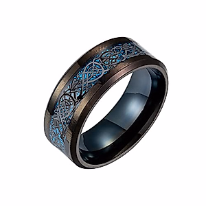 Dainty Promise Ring, Male Wedding Rings Titanium Steel Black Dragon Pattern Filigree Shape Engagement Gift Ring Size 14