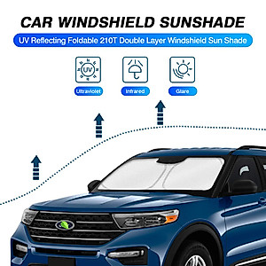 KUST Custom Fit Windshield Sun Shade for Ford Explorer 2020 2021 2022 2023 2024 Sunshade Foldable Window Sun Visor Protector Blocks UV Rays Keep Your Car Cooler