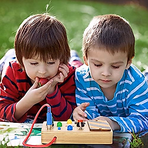 POLKRANE Busy Board with LED Light, Sensory Toys for Toddlers 1-3, Montessori Toys with Toggle Switch, Travel Toys for Educational Toddler Activities for 1 2 3 4 Year Old Boys & Girls