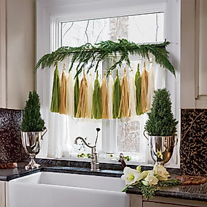 jijAcraft 15Pcs Tissue Paper Tassel Garland Sage Green, DIY Party Tassel Banner for Greenery Safari Jungle Woodland Baby Shower Camp Bachelorette Bridal Shower Birthday Nursery Classroom Decor