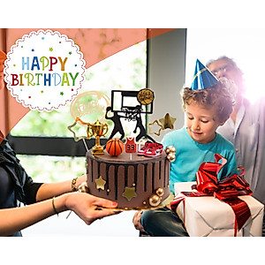 Vitalili Basketball Cake Topper, 34 Pcs 5.5'' Plastic & Paper Decorations, for Kids Boys Birthday Party Supplies, Realistic Design, Convenient Use, Fits for Cakes, Cupcakes, Home Party & More