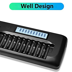 CITYORK 10+4 Bay Smart LCD Universal Battery Charger for Rechargeable AA AAA NIMH/NICD & 9V NIMH/NICD/Lion Rechargeable Batteries, Fast Charging