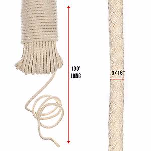 All-Purpose Cotton Clothesline Rope - 100 Feet - 3/16 Inch Diameter