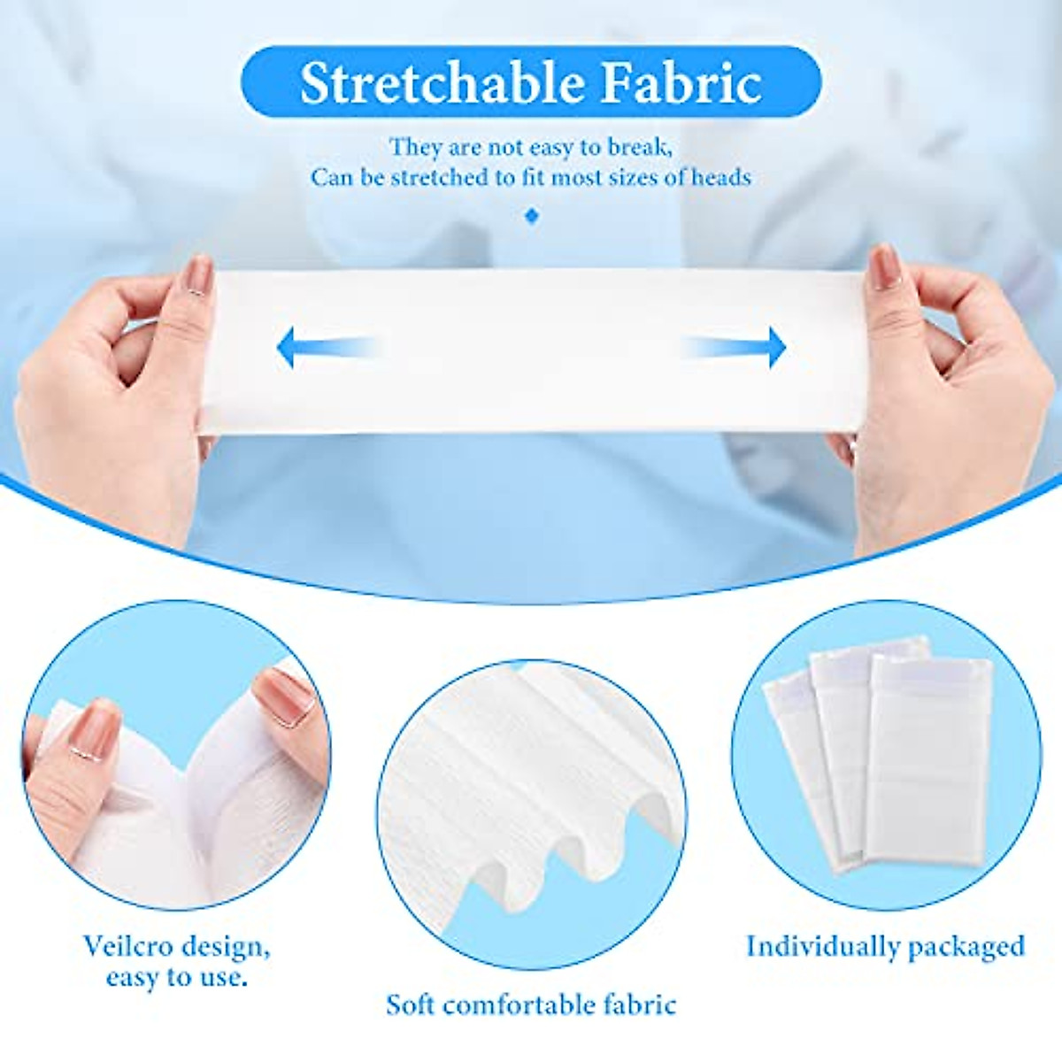 Noverlife 100PCS Disposable Spa Facial Headbands, Elastic Headband Wrap with Adjustable Magic Tape, Stretch Non-Woven Facial Bandeau, Soft Skin Care Essential Headband with Convenient Closure