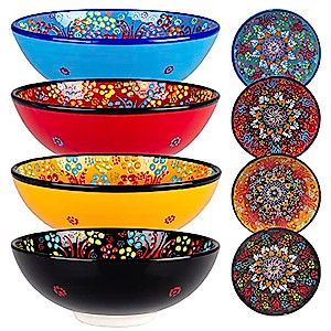 Crystalia Decorative Turkish Ceramic Serving Bowl Set of 6, Handmade Multicolor Dipping Charcuterie Bowls (Large-4PCs)