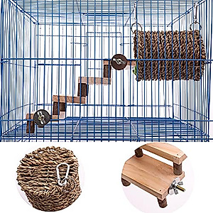 Hamster Wooden Hideout with Stairs and Pads, Cage Habitat Decor for Syrian Hamster, Birds, Rats, Mouse, Dwarf Sugar Glider, Gerbils, Hedgehog, Small Pets Resting, Sleeping & Playing Tube