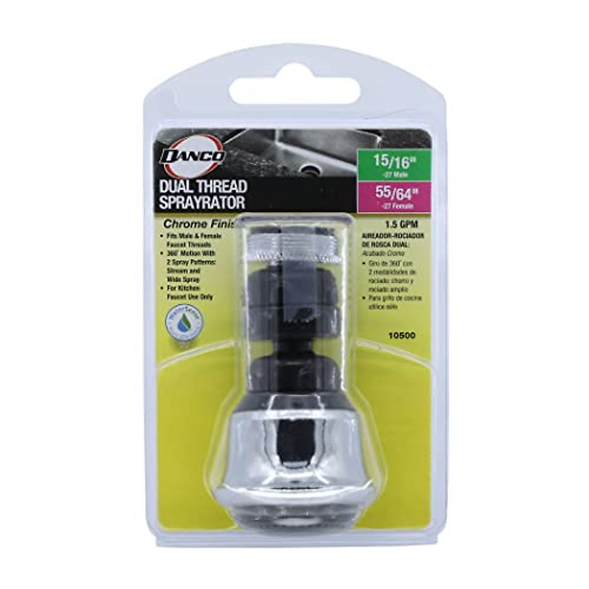 DANCO 10500 Dual Threaded Water Saving Faucet Aerator, 15/16-27 Male X 55/64-27 Female, 1.5 gpm