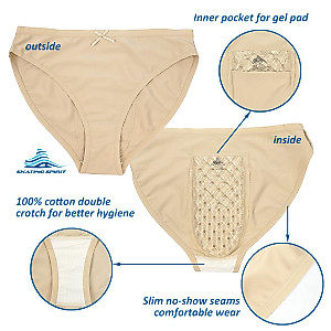 Skating Spirit Padded Figure Skating Competition Underskirt Shorts, Slim Padded Panties, Gel Pad Tailbone Cushion Protective Shorts (Medium)