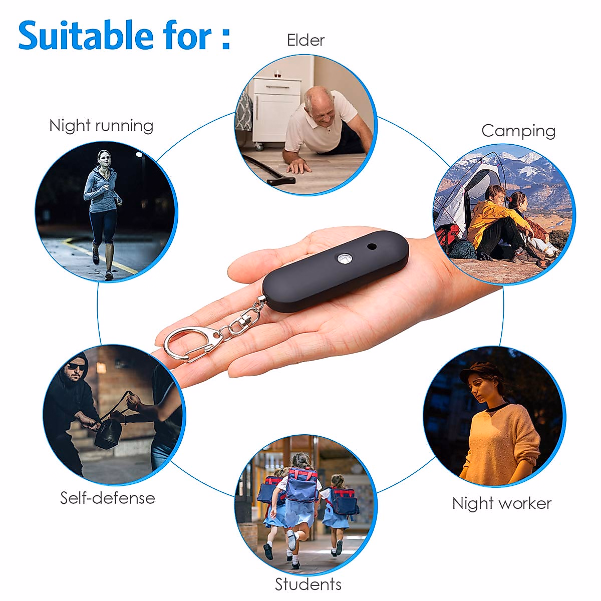 (Upgraded Version) Safe Sound Personal Alarm, 130dB Safesound Security Alarm Keychain, Dual Speakers, Emergency Self Defense Alarm with LED Light, for Kids, Women, Elderly (2 Pack)