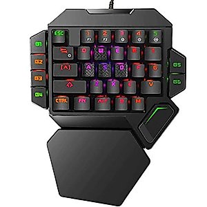 Cakce RGB One Handed Mechanical Gaming Keyboard,Colorful Backlit Professional Gaming Keyboard with Wrist Rest Support,USB Wired Single Hand Mechanical Keyboard for Game