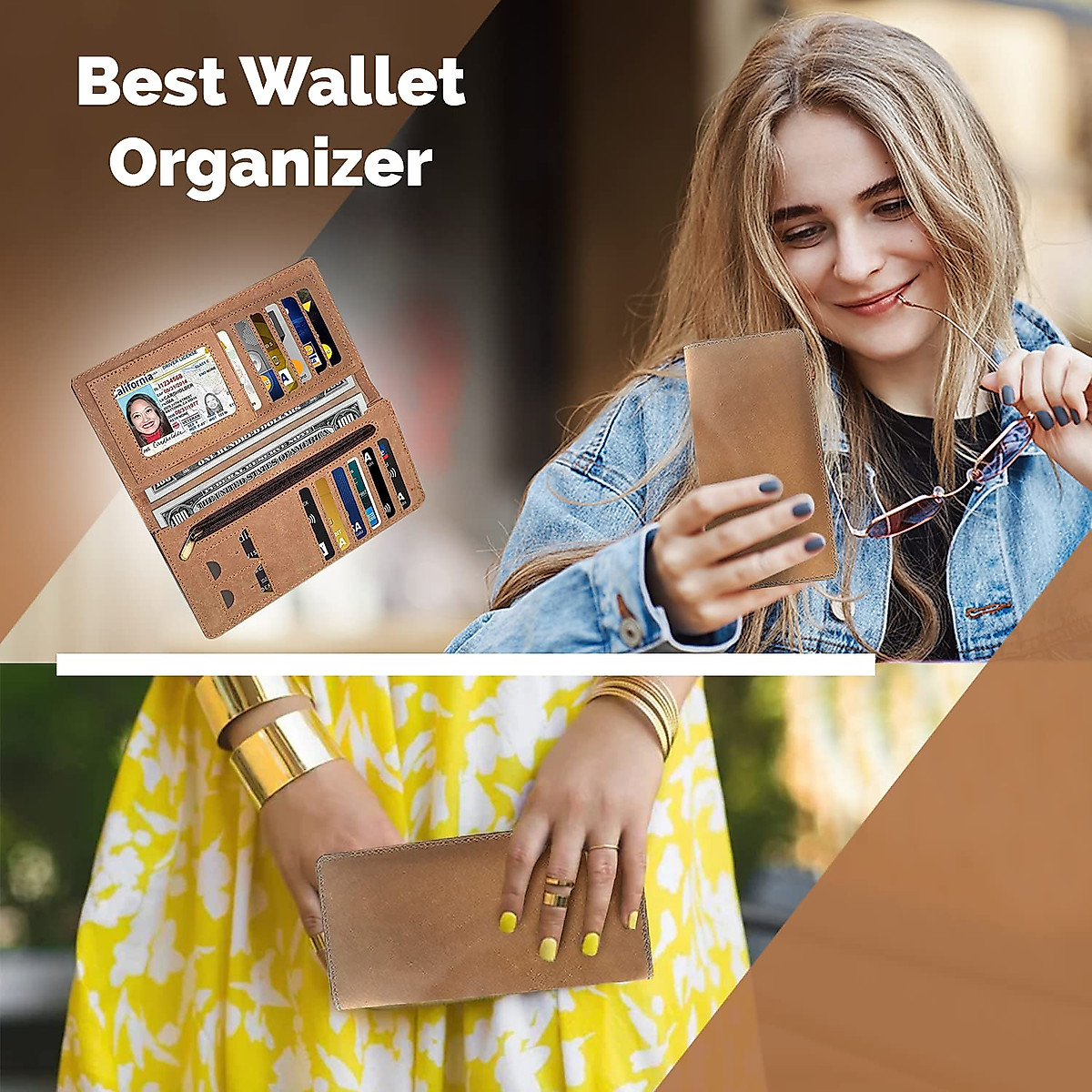 Women's Ultra Slim Wallet With RFID Blocking, 12 Slots For Credit Cards, Id Holder, Cash pockets, Zipper Slot - Ladies Genuine Leather Wallets