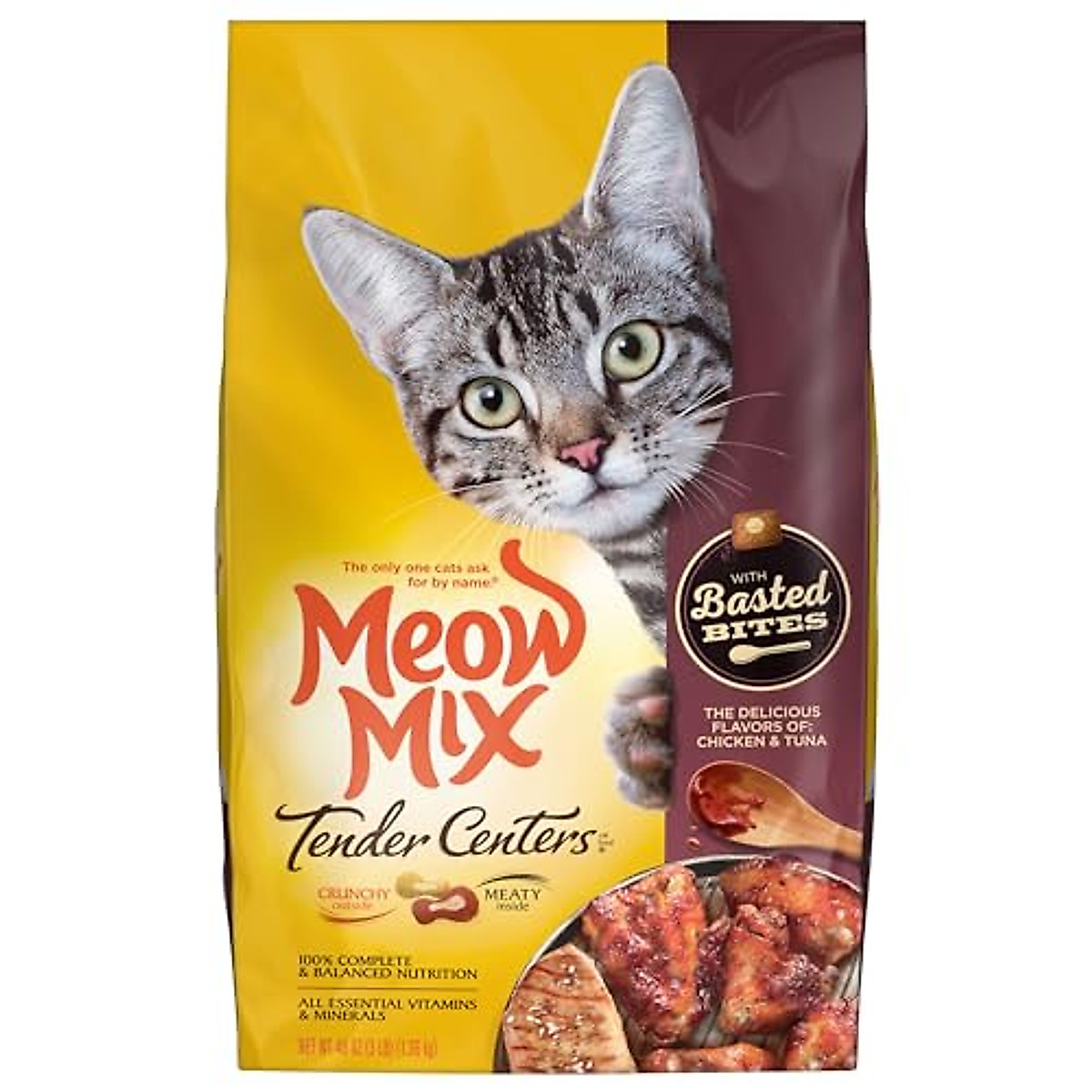 Meow Mix Tender Centers Basted Bites Dry Cat Food, Chicken & Tuna Flavor, 3 Pound Bag (Pack of 4)