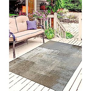 Brown Grey Oil Painting Outdoor Rug for Patio/Deck/Porch, Non-Slip Area Rug 5x8 Ft, Modern Geometric Abstract Aesthetics Indoor Outdoor Rugs Washable Area Rugs, Reversible Camping Rug Carpet Runner