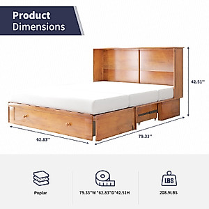 ijuicy Queen Size Murphy Bed, Queen Murphy Cube Cabinet Chest Bed with 3 Level Folding Memory Foam Mattress & USB Charging Station& Large Drawers (Russet Brown,Poplar)