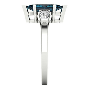 Clara Pucci 1.97ct Marquise Baguette cut 3 stone Solitaire Natural London Blue Topaz gemstone designer Modern Ring 14k White Gold