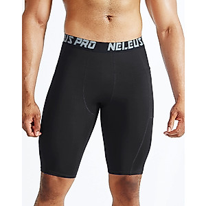 NELEUS Men's 3 Pack Compression Shorts with Pockets Dry Fit Yoga Running Shorts,6063,Black/Grey/Navy Blue,US 2XL,EU 3XL