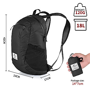 Naturehike 18L Waterproof Hiking Daypack, Lightweight Packable Backpack for Travel, Airplane Travel Small Backpack for Adults