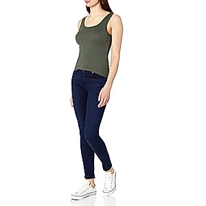 Amazon Essentials Women's Slim-Fit Tank, Pack of 2, Dark Olive/Gold, Large
