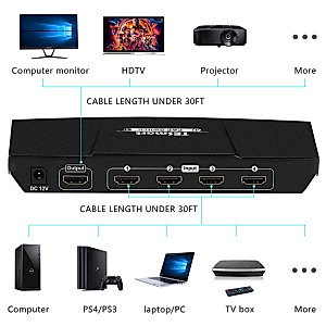 TESmart HDMI Switch 4X1 Quad Screen Multi-Viewer Splitter Seamless Switcher with 5 Display Modes IR Remote, Support 1080P@60Hz 4 in 1 Out(Black)