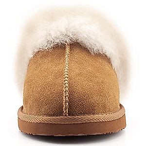 Parfeying Women's Sheepskin House Slippers Indoor Outdoor Shearling Shoes for Women,L21605 Chestnut 8US
