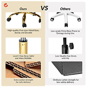 HULALA HOME Modern Velvet Home Office Desk Chair with Gold Base & Channel Back, Upholstered Swivel Computer Task Chair for Bedroom, Height Adjustable Cute Vanity Chair for Women Girls, Pink