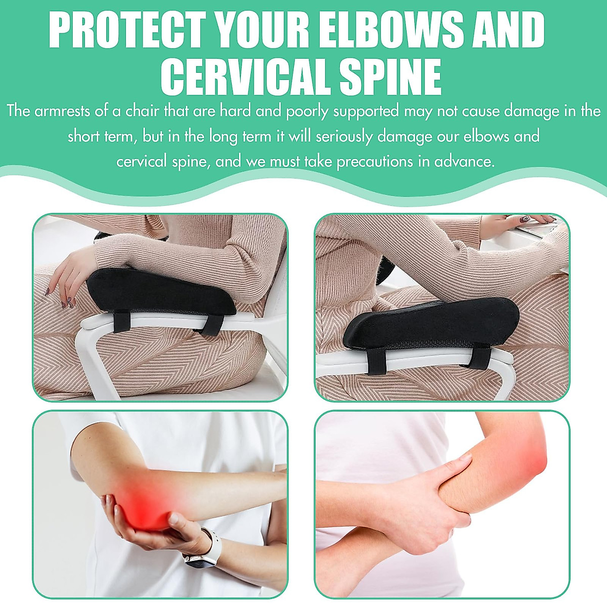 XJ-HOME Office Chair Arm Covers, Ergonomic Armrest Pads, Farewell to Pain in Arms and Shoulders Skin Friendly Velvet, Elbow Support Cushion, Arm Riser for Desk Chair, Gaming Chair, Car Seat, 2 Pack