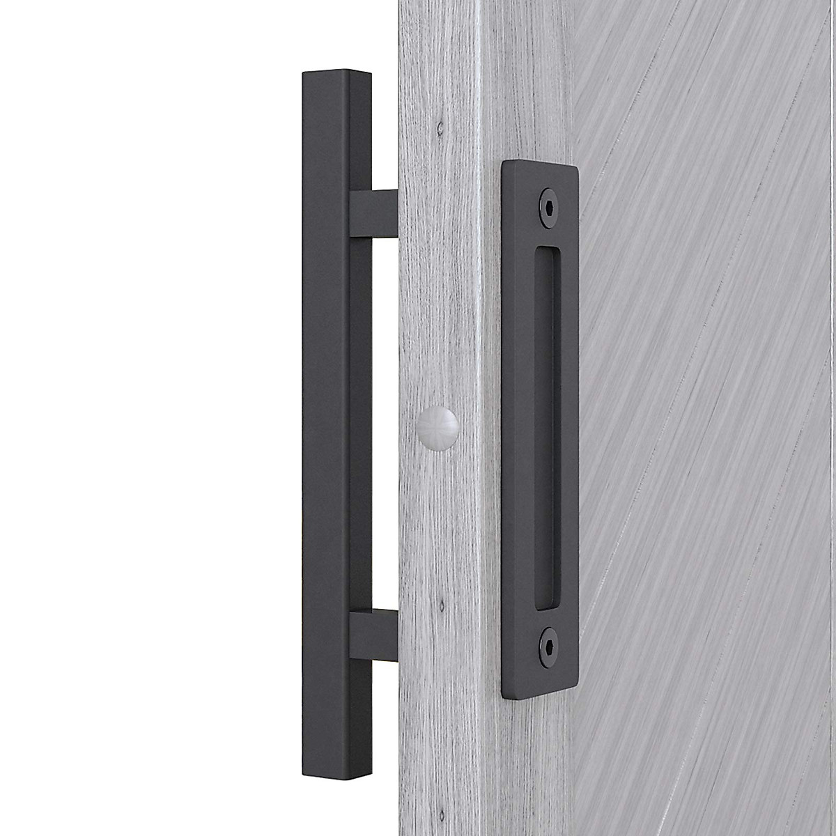 Genius Iron 12" Heavy Duty Sliding Barn Door Flush and Pull Handle, Black Rustic Design Handle for Gate, Garages