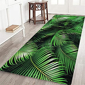 MATEKULI Long Runner Rug,Tropical Exotic Palm Tree Leaves Branches Botanical Jungle Garden Nature,Non-Slip Floor Carpet Hallway Doormat Entrance Door Mats Washable Area Kitchen Rugs