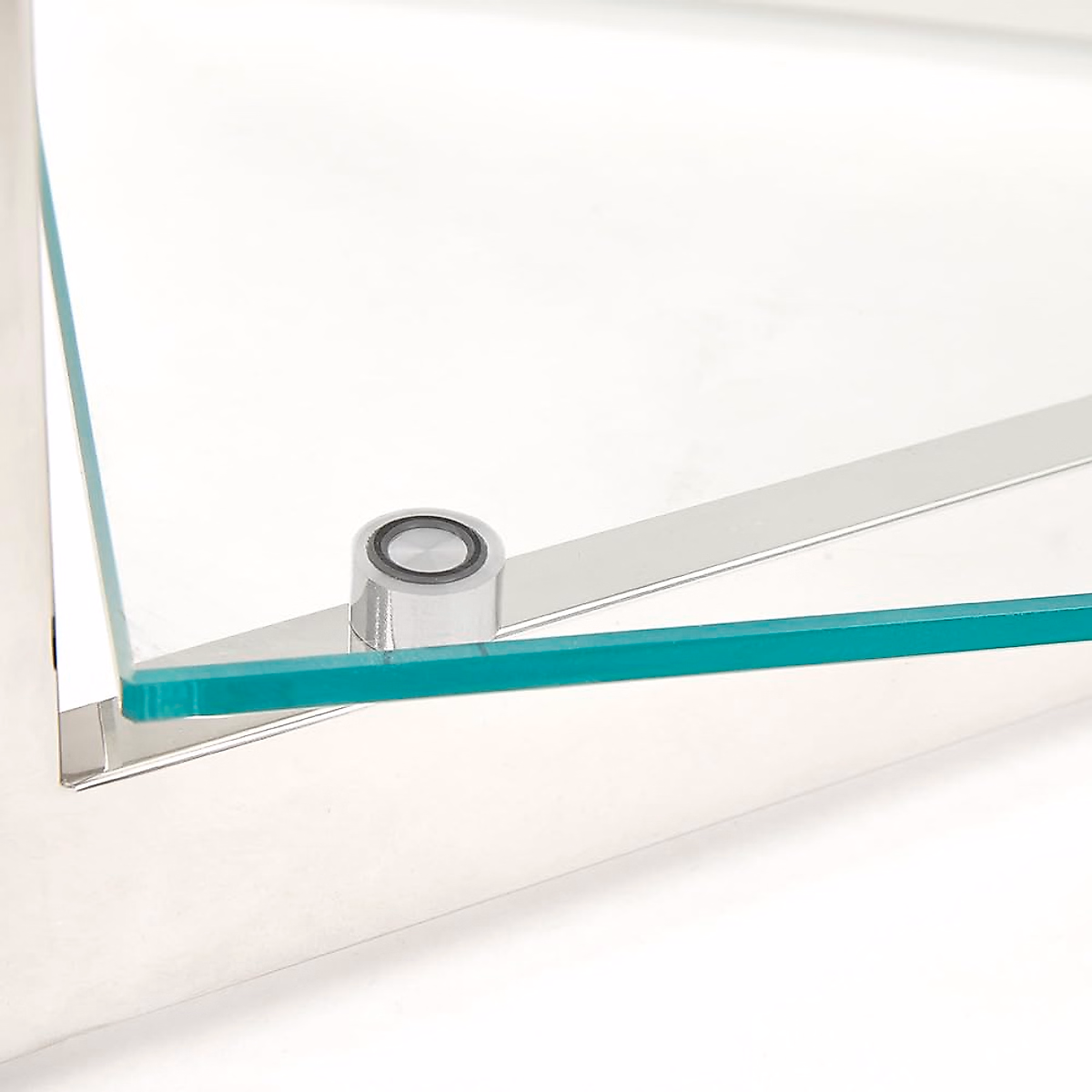 Uptown Club Stampley Modern Table for Living Room with 2 Tempered Glass Shelves and Polished Stainless Steel Frame, Silver