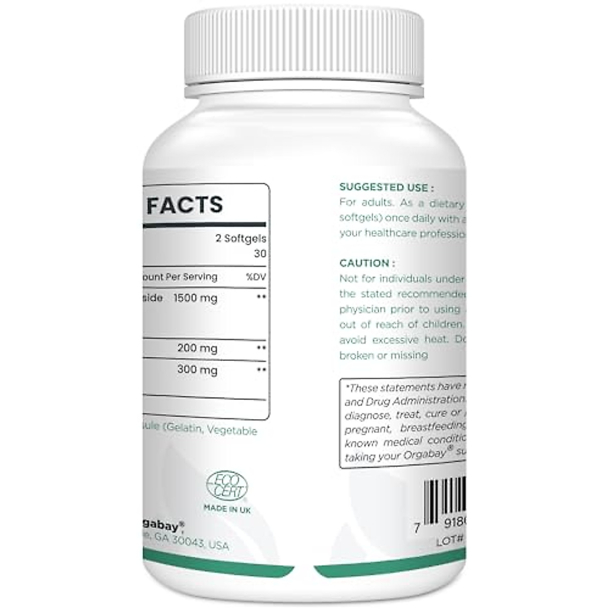 Orgabay Liposomal Nicotinamide Riboside 2000 MG with TMG and Pterostilbene, Boosting NAD+, Support Healthy Aging, 60 Count