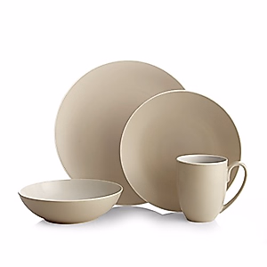 Nambe - POP Collection - Sand Colored Place Setting - 4 Piece Set Includes Dinner Plate, Salad Plate, Soup Bowl, and Mug - Designed by Robin Levien