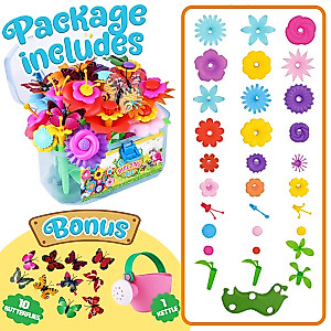 Innorock Flower Garden Building Toys with Portable Storage Box - Flower Stacking Toys for Toddlers, Preschool Learning Activities, Craft Kits, Birthday Gift for Girls 3 4 5 6 7 8 Year Old Girl Gift