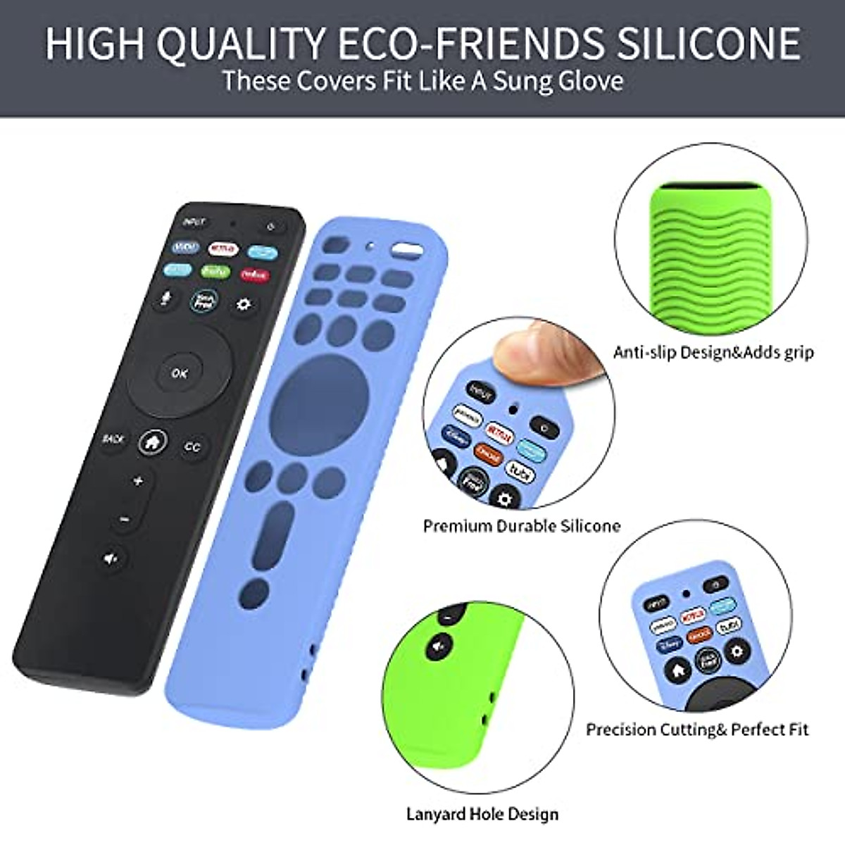[2 Pack] Protective Cover for VIZIO XRT260 Smart TV Remote 2021, WQNIDE Vizio Xrt260 V-Series 4K Voice Remote Case Shockproof Anti Slip Silicone Sleeve with Lanyards(Glow Blue+Glow Green)
