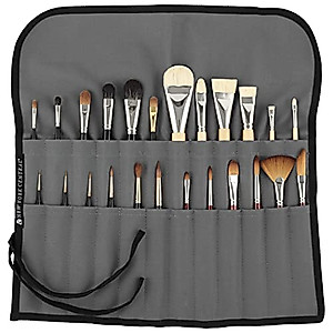 New York Central Professional Paint Brush Roll Up Case and Art Brush Organizer, Waterproof, Lightweight, Breathable and Tough, 20"X20" 3/8" Unrolled, Gray with Black Piping