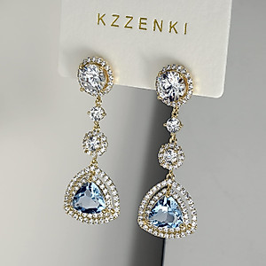 KZZENKI Sky Blue Created Aquamarine Earrings Gold Dangle Earrings for Women, Drop Chandelier Earrings Jewelry Trendy