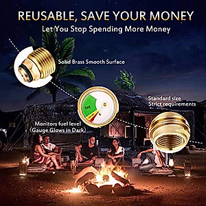 WADEO Upgraded POL Propane Tank Adapter with Gauge Converts POL LP Tank Service Valve to QCC1 / Type 1, Universal Propane Tank Gauge for Propane Cylinder, BBQ Gas Grill, Heater