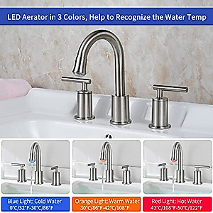 VXV LED Bathroom Faucet Brushed Nickel, 8 Inch Widespread Bathroom Sink Faucets, 2-Handle 3 Hole Bathroom Lavatory Faucet, Basin Mixer Tap Faucet, Drain Assembly Included (LED-BN)