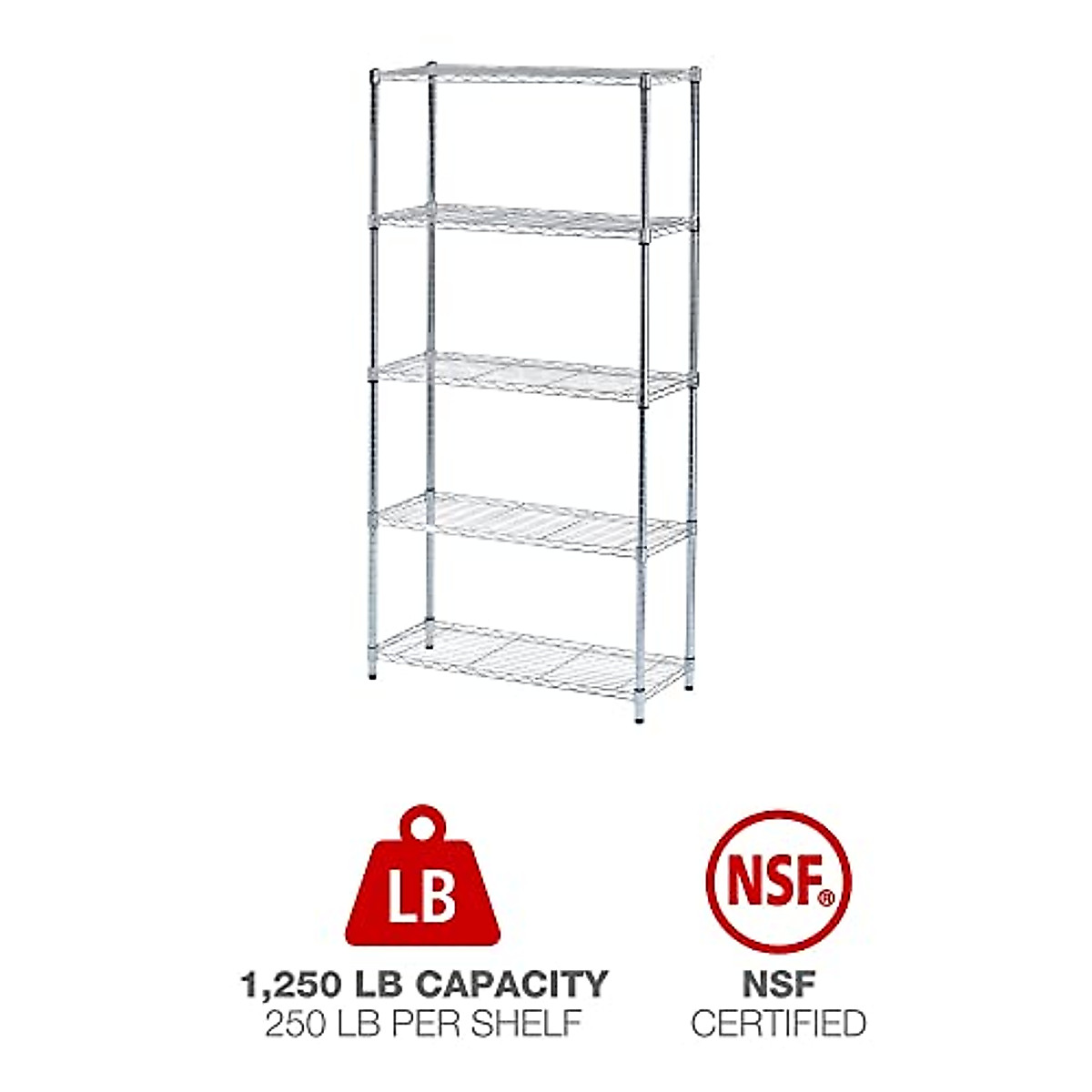 Alera ALESW853614SR Residential Wire Shelving Five-Shelf 36w x 14d x 72h Silver