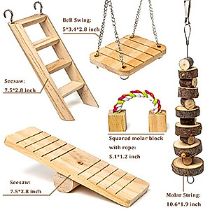 Sofier Hamster Chew Toys Set Natural Wooden Hamster Toys and Accessories for Cage Guinea Pig Chew Toys for Teeth Small Animal Toys Syrian Hamster Rats Chinchillas Gerbils Hamster Swing Seesaw