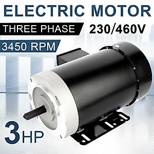 3HP Electric Motor 3450RPM General Purpose Three Phase Motor 230V/460V CW/CCW TEFC 2Pole 60HZ