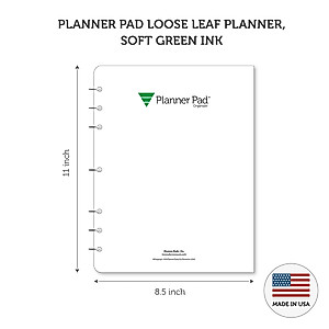 Planner Pad 7 Hole Loose Leaf 3-Tier Funnel Down 12 Month Organizer, Oct 1st Start (Oct 2023 - Sept 2024), Soft Green Ink, 8 1/2" x 11”