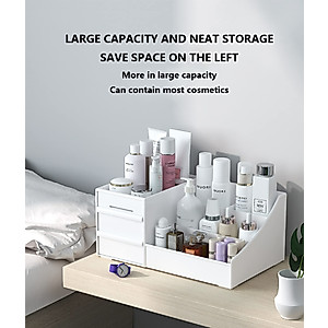 RUBRYKAZ Makeup Desk Cosmetic Storage Box Organizer with Drawers for Dressing Table, Vanity Countertop, Bathroom Counter, Elegant Vanity Holder for Brushes, Eyeshadow, Lipstick and Nail Polish,WHITE