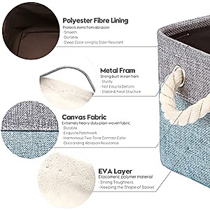 Sea Team 3-Pack Small Storage Basket Set, Storage Cube Organizer, Storage Bins, 12 x 8 x 5 Inches, Rectangle Canvas Fabric Collapsible Shelf Box with Handles for Kids Room (Grey/Stone Blue)