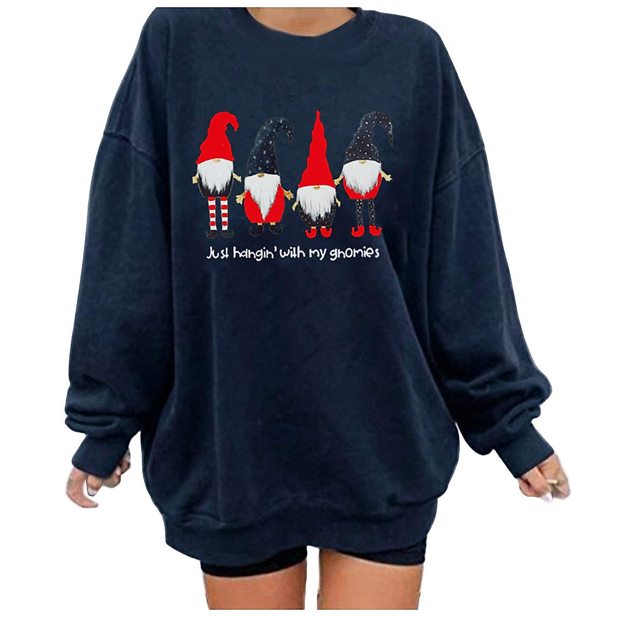 Dosoop Women Christmas Faceless Doll Gnome Graphic Crewneck Long Sleeve Sweatshirts Tops Tunics Casual Loose Shirt Blouses