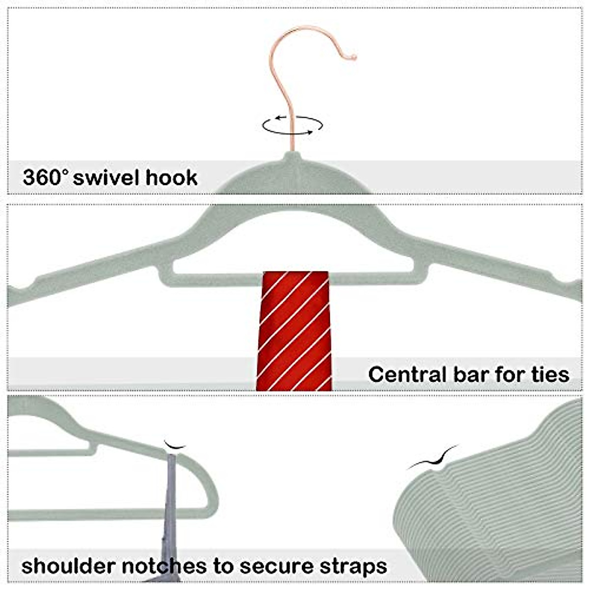 Premium Velvet Suit Hangers 50 Pack Non Slip Clothes Hanger, 360 Degree Chrome Swivel Rose Gold Hook Strong and Durable Hold Up to 10 Lbs, Ultra Thin Coat Hangers(Matcha Green)